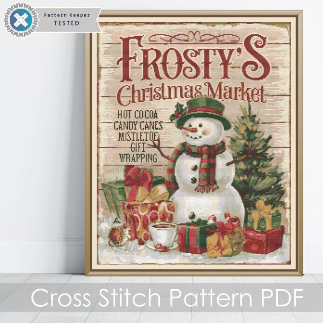 Vintage Frosty's Christmas Market Cross Stitch Pattern, Festive Holiday ...