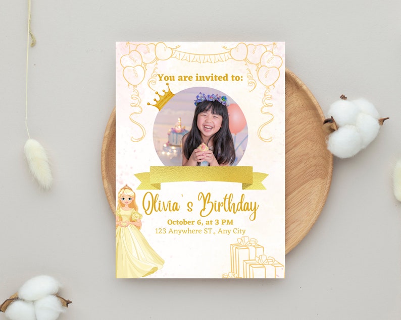 Editable Princess Birthday Card Girls Birthday Invitation - Etsy