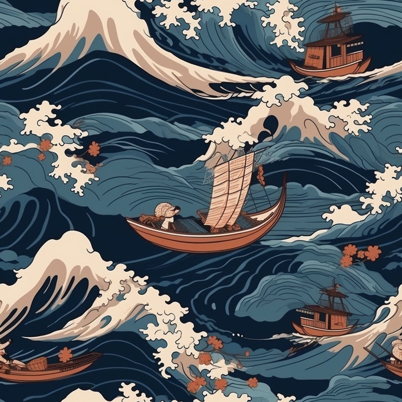 HOKUSAI One: Japanese Oil-painting Inspired Repeating Pattern - Etsy