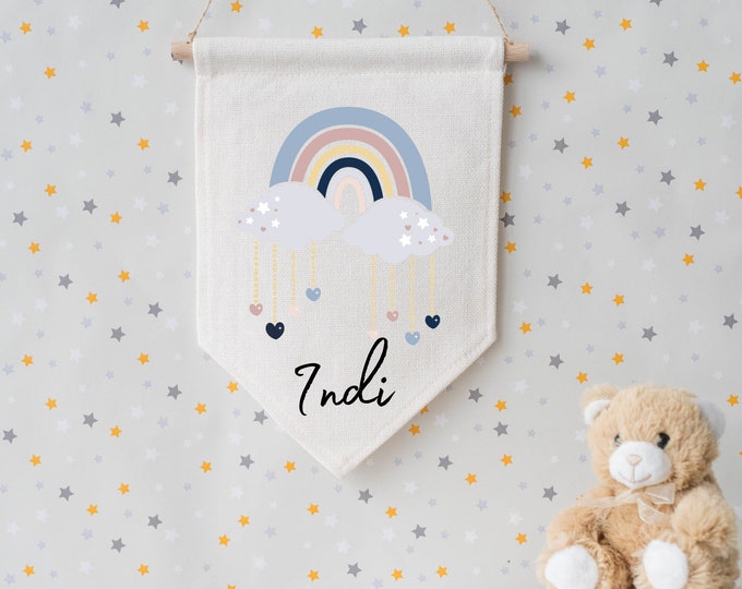 Personalised Rainbow Pennant Flag, Boho Nursery Decor, Bedroom Decor ...