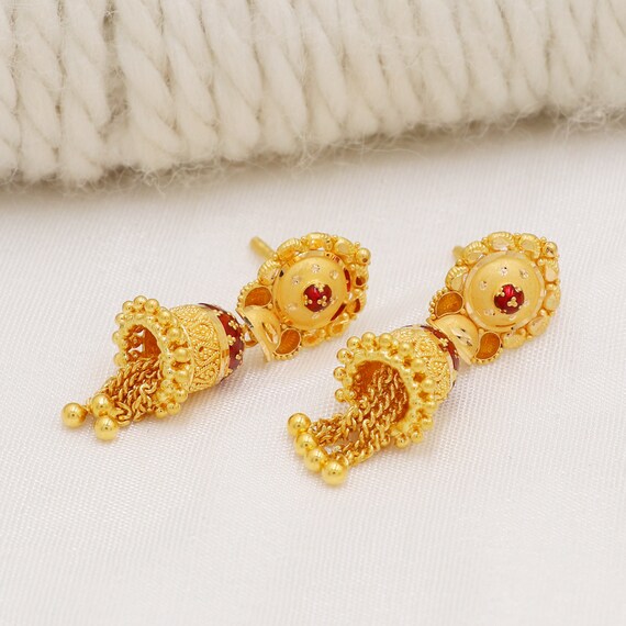 SparklinggoldIndia 22K Yellow Gold Dangling Stud Earrings Handmade Jewelry for Gift Indian Gold 22kt Jewels Daily Wear Dangling Stud Earring