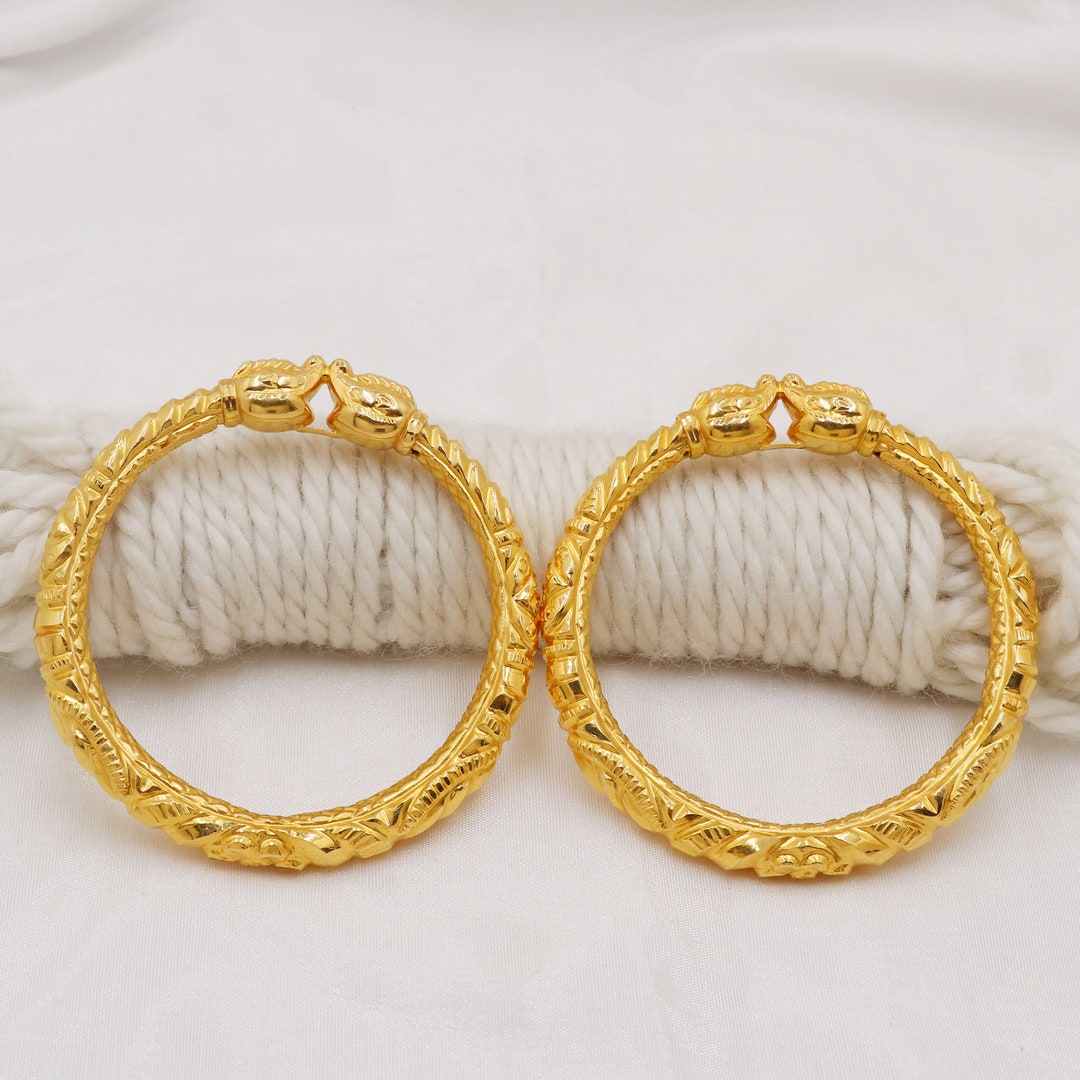 22k Gold Bangle Bracelet Elephant Face, Fine Gold Handmade Women ...