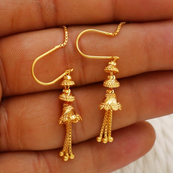 SparklinggoldIndia 22K Yellow Gold Dangle Jhumki Earrings Handmade Jewelry for Gift Indian Gold 22kt Jewels Daily Wear Dangle Earring
