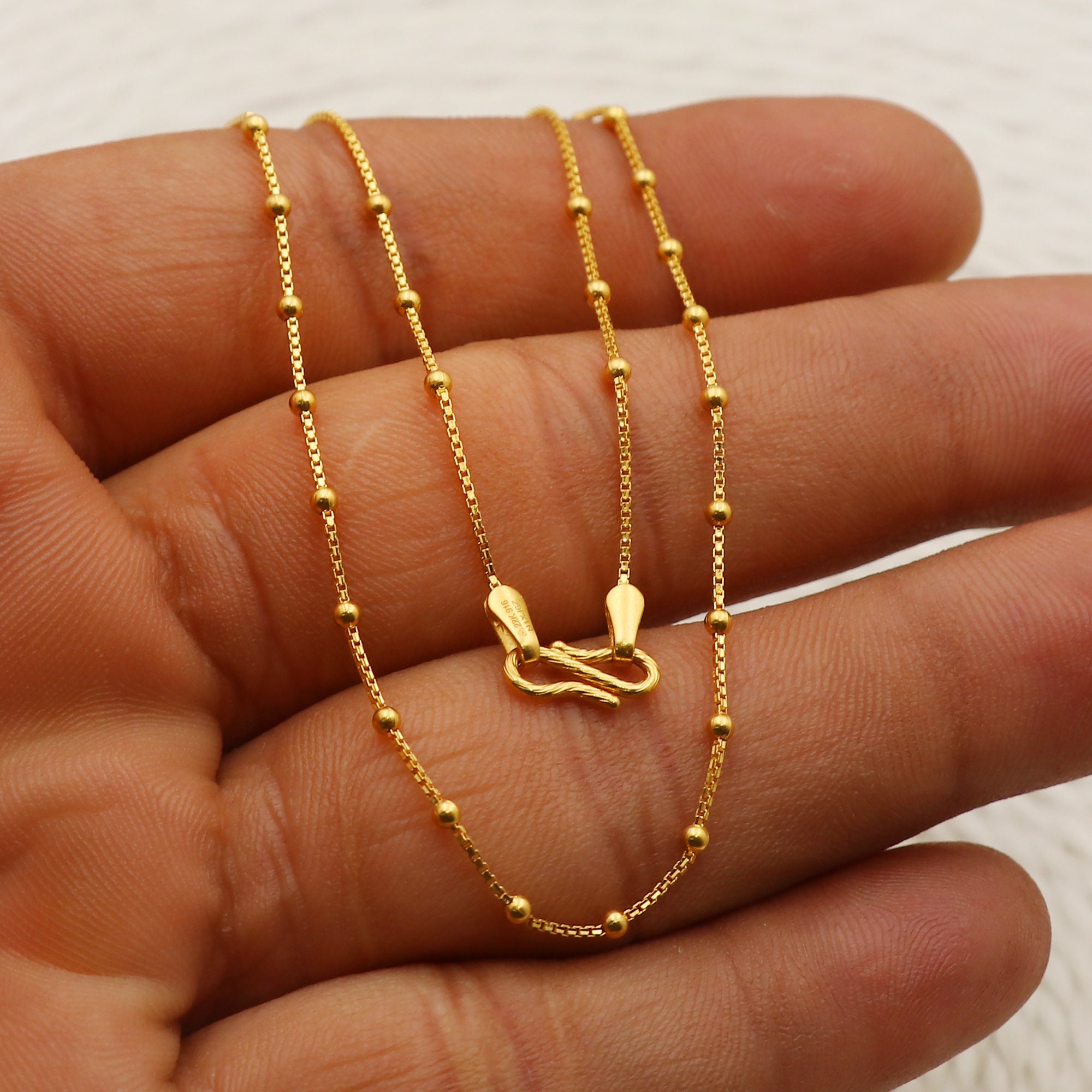 22k Yellow Gold Chain Necklace Box and Beads Jewelry for Gift, Indian ...