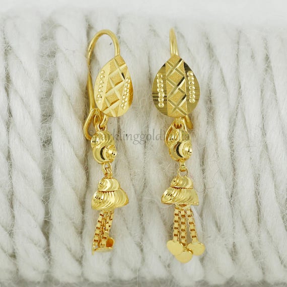 22k Yellow Gold Hallmarked Drop and Dangle Earrings Handmade Jewelry for Gift Indian Gold 22kt Jewels light Weight Earring OS3293 Etsy
