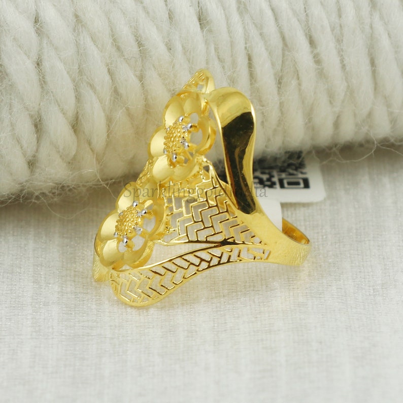 Flower 22k Genuine Gold Flower Ring, Indian Handmade Jewelry ...