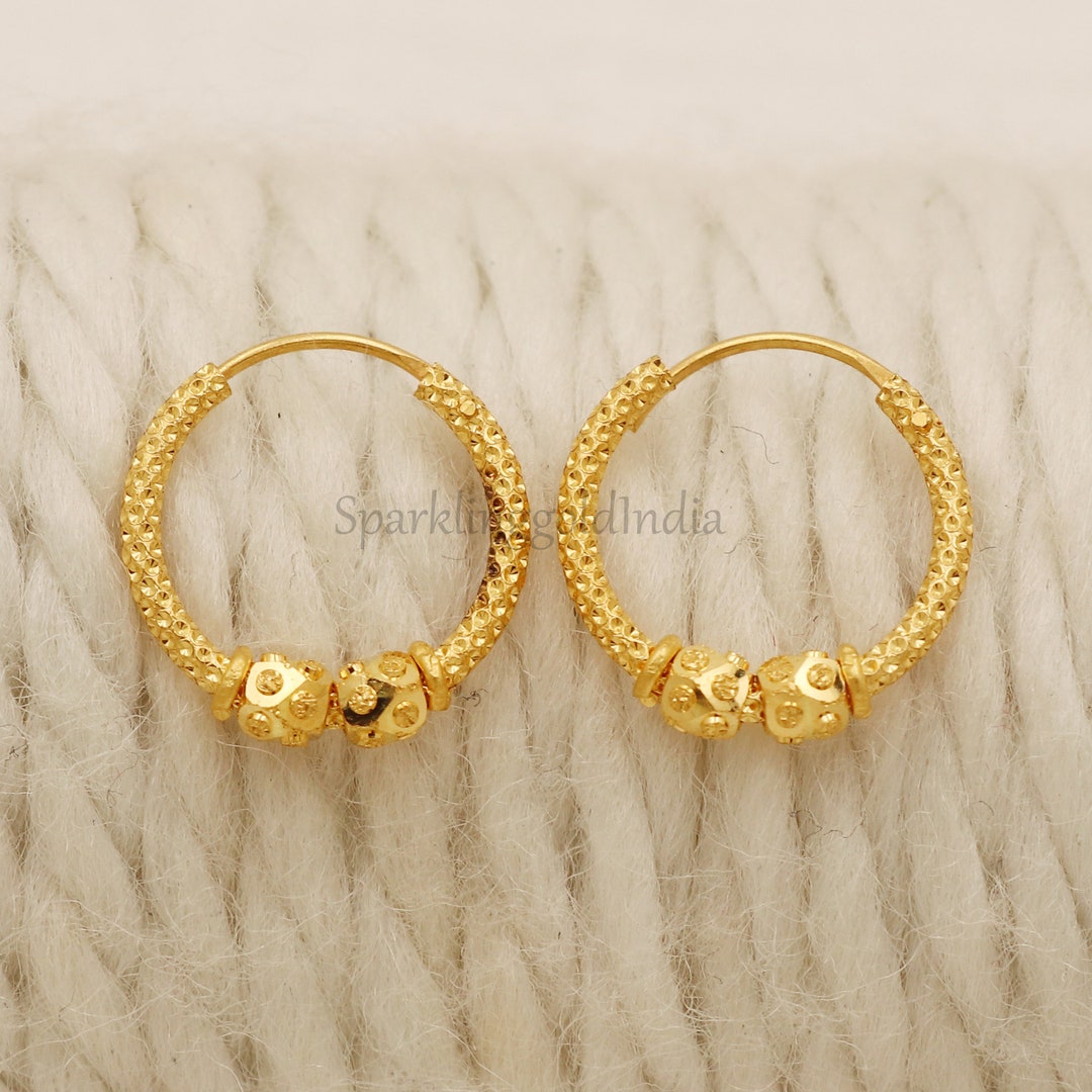 22k Yellow Gold Light Weight Hoop Earrings Handmade Jewelry for Gift ...
