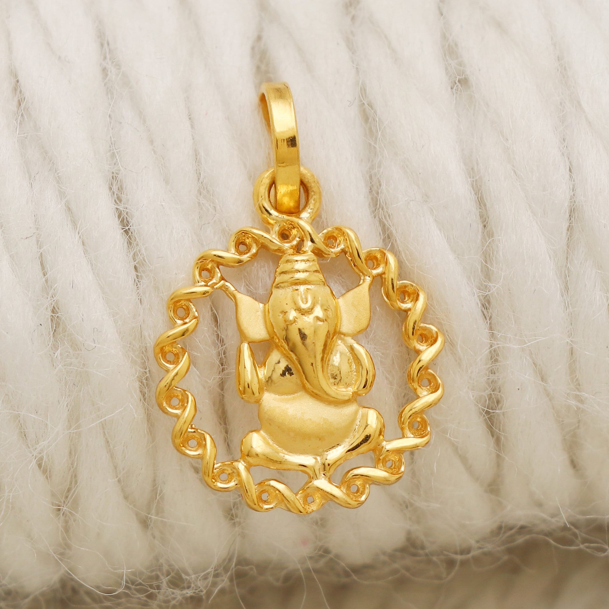 22k Yellow Genuine Gold Lord Ganesha Pendant or Locket Handmade Jewelry ...
