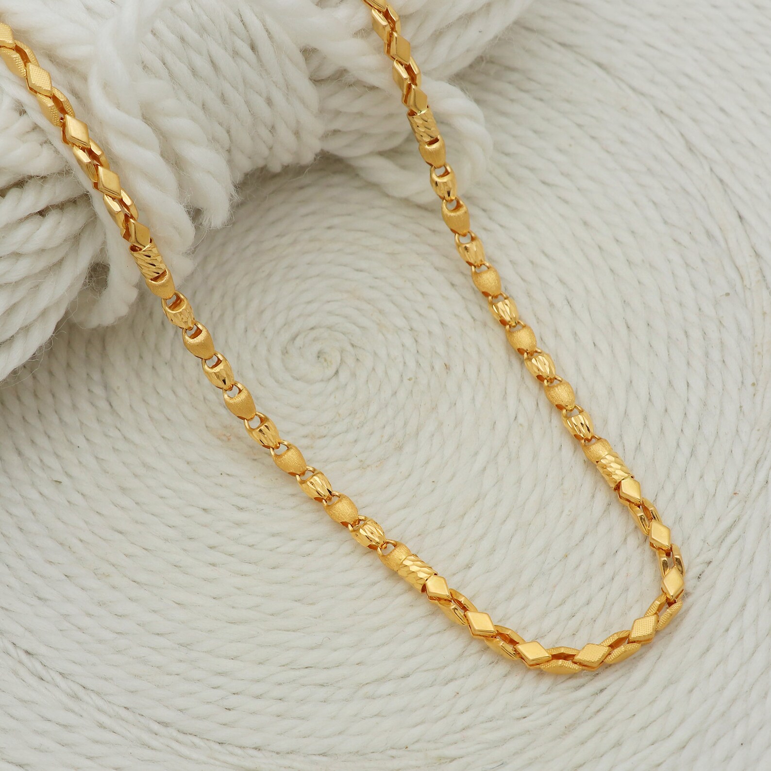 Real 22k Yellow Gold Chain Necklace Handmade Jewelry for Gift, Indian ...