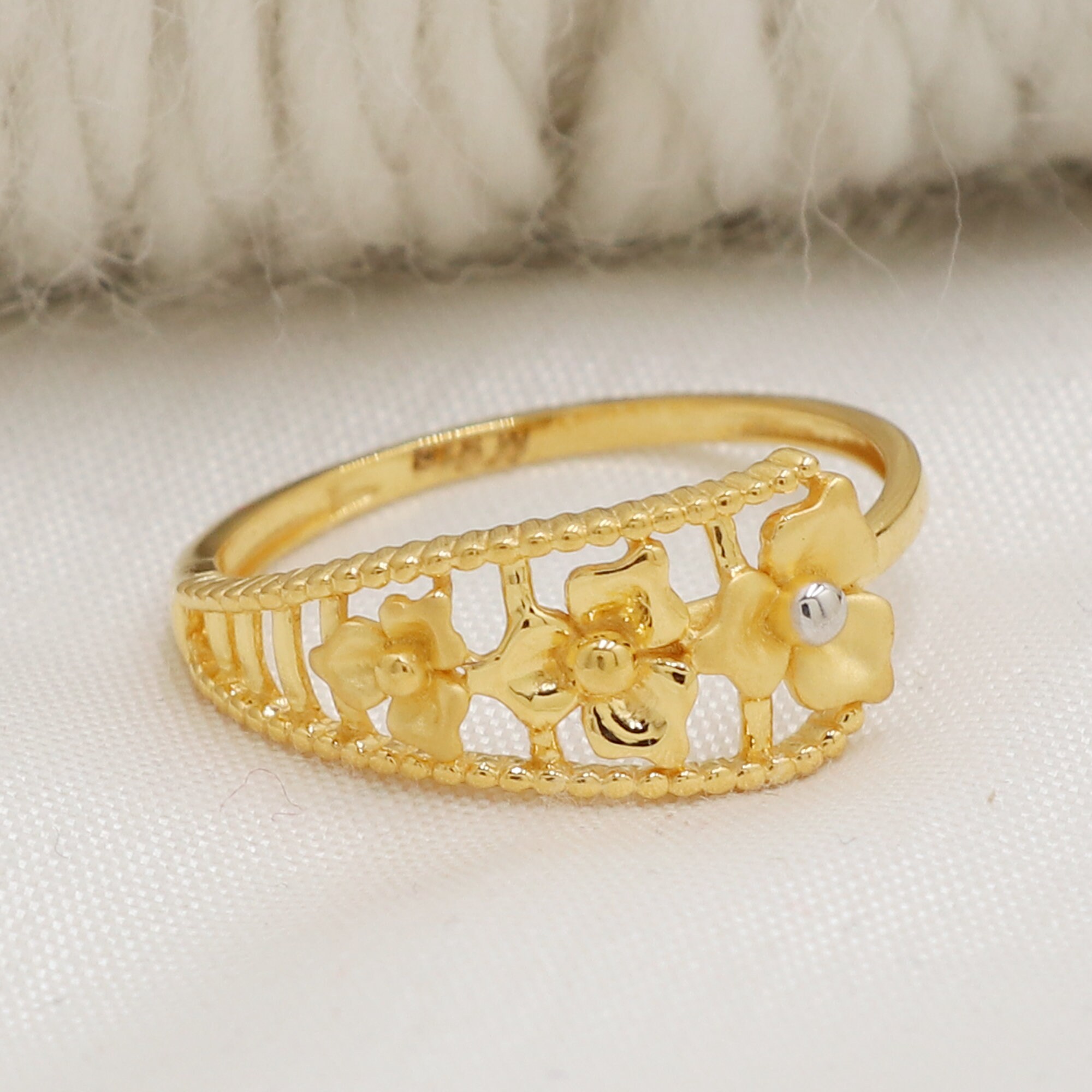 Crafted From 22k Fine Gold Flower Design Ring, OOS2471 - Etsy