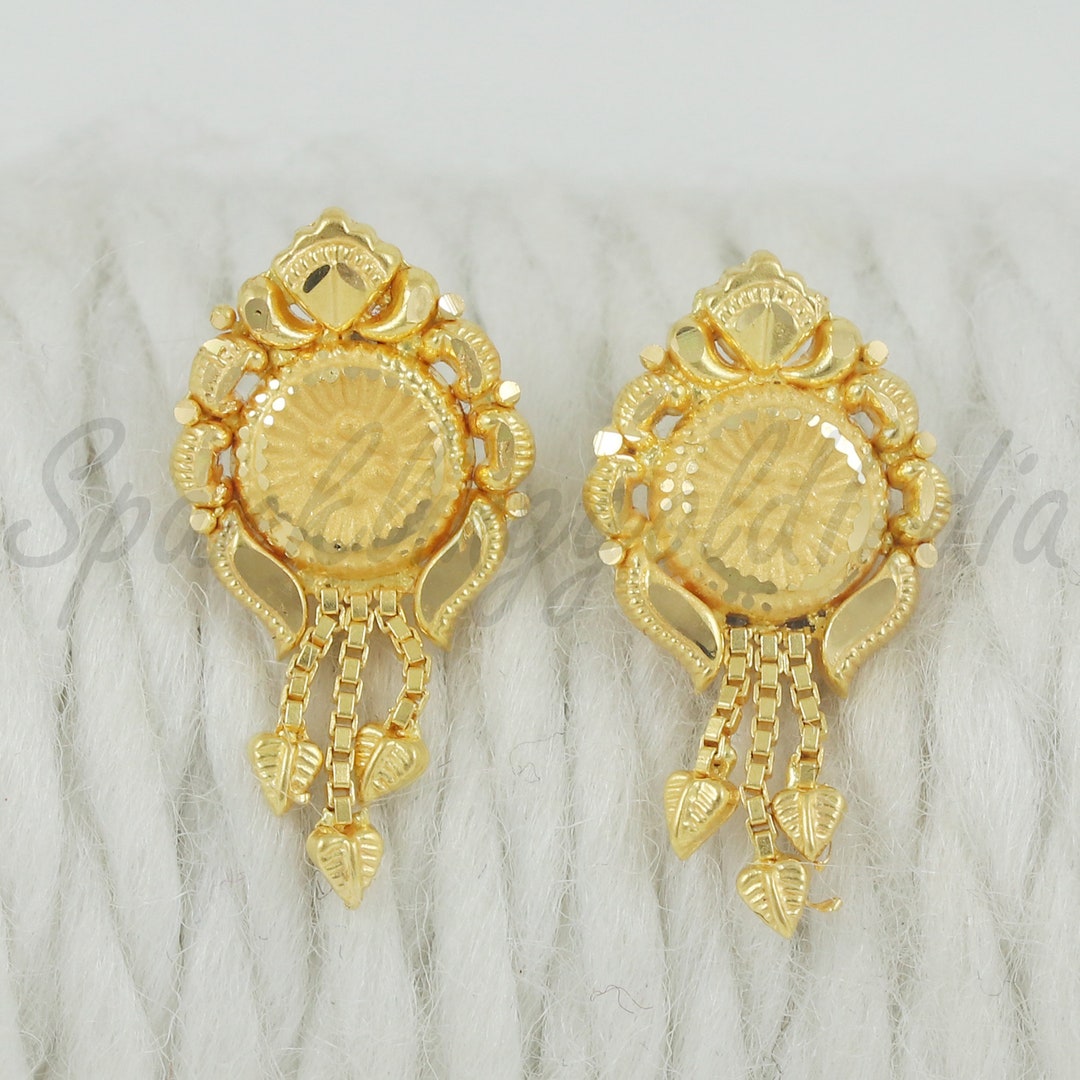 22k Yellow Gold Earrings Handmade Jewelry for Gift, Indian Gold 22kt ...