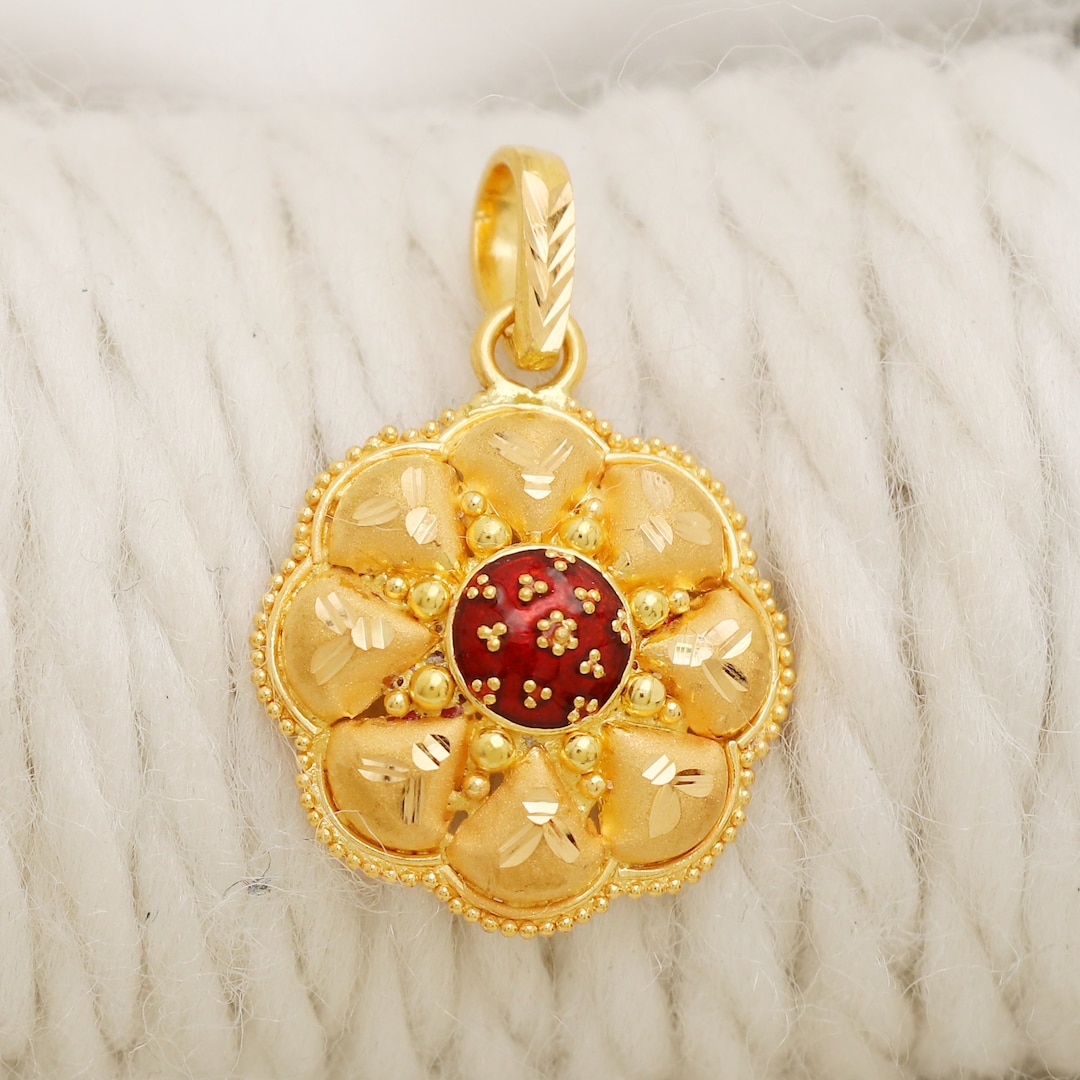 22k Yellow Genuine Gold Flower Pendant or Locket Handmade Jewelry for ...