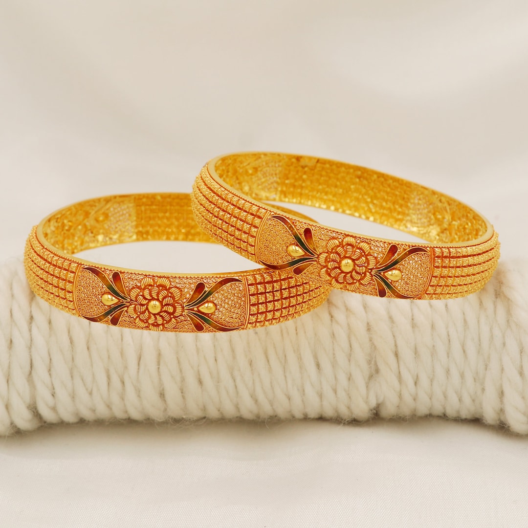Wedding 22k Gold Bangle Bracelet, Fine Gold Handmade Women Jewelry ...