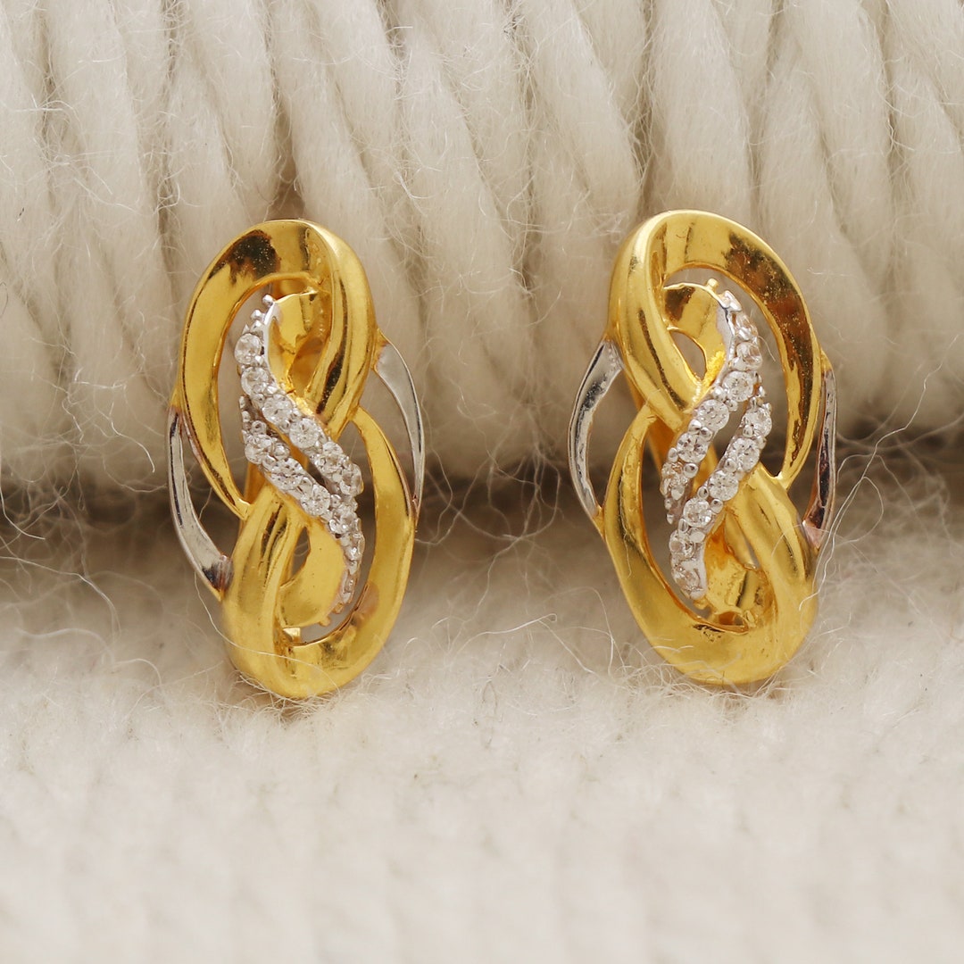 22k Yellow Genuine Gold Latch Back Earrings Handmade Jewelry for Gift ...