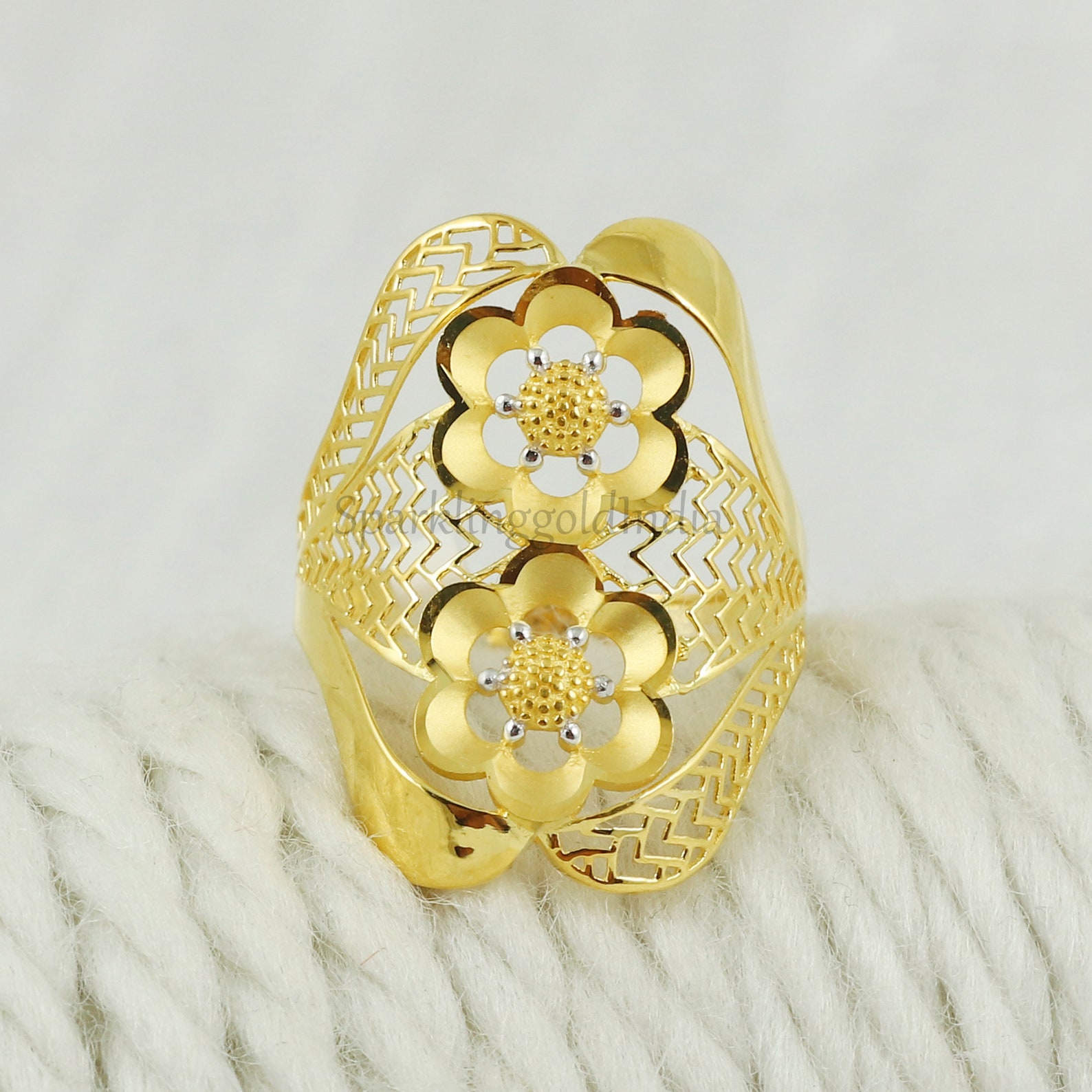 Flower 22k Genuine Gold Flower Ring, Indian Handmade Jewelry ...