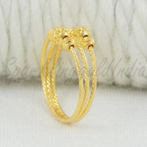 22k Solid Gold Triple Band Ring, BIS Hallmark Diamond Cut Bead Gold ...
