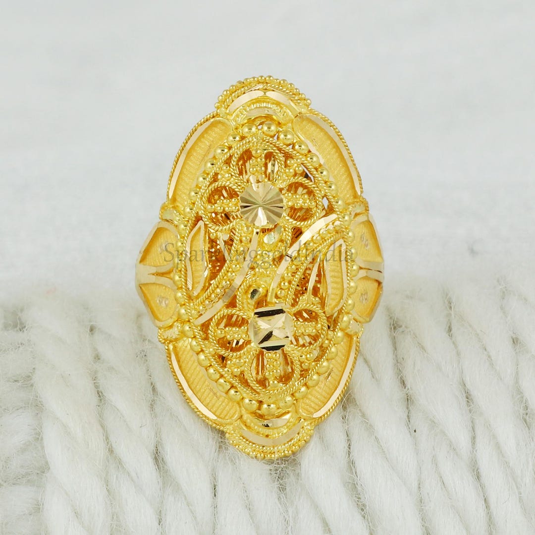 Solid 22k Yellow Gold Ring, 22kt 22ct Gold Ring Jewelry, Fine Real Gold ...