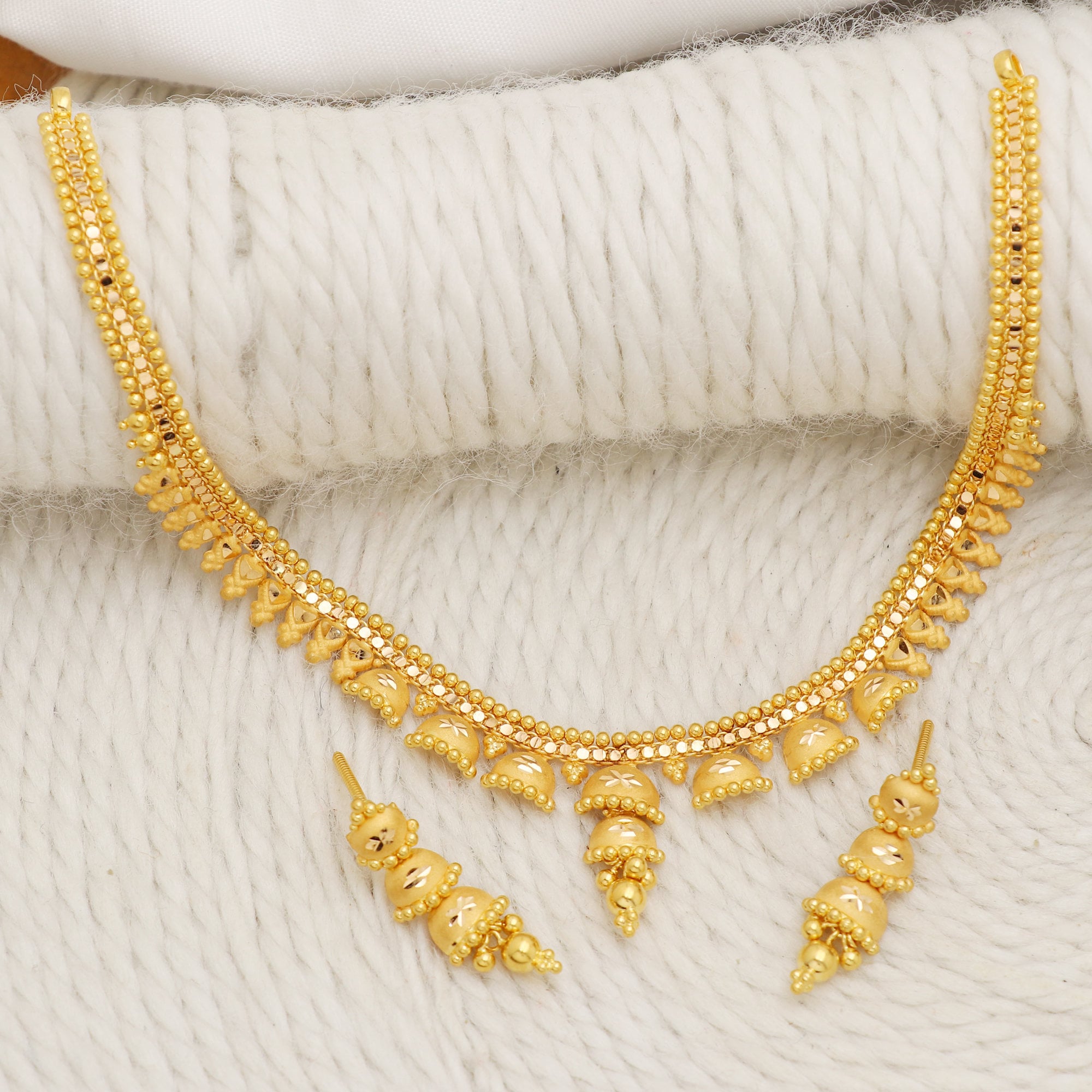 22k Wedding Indian Necklace Set With Earring , Handmade Vintage ...