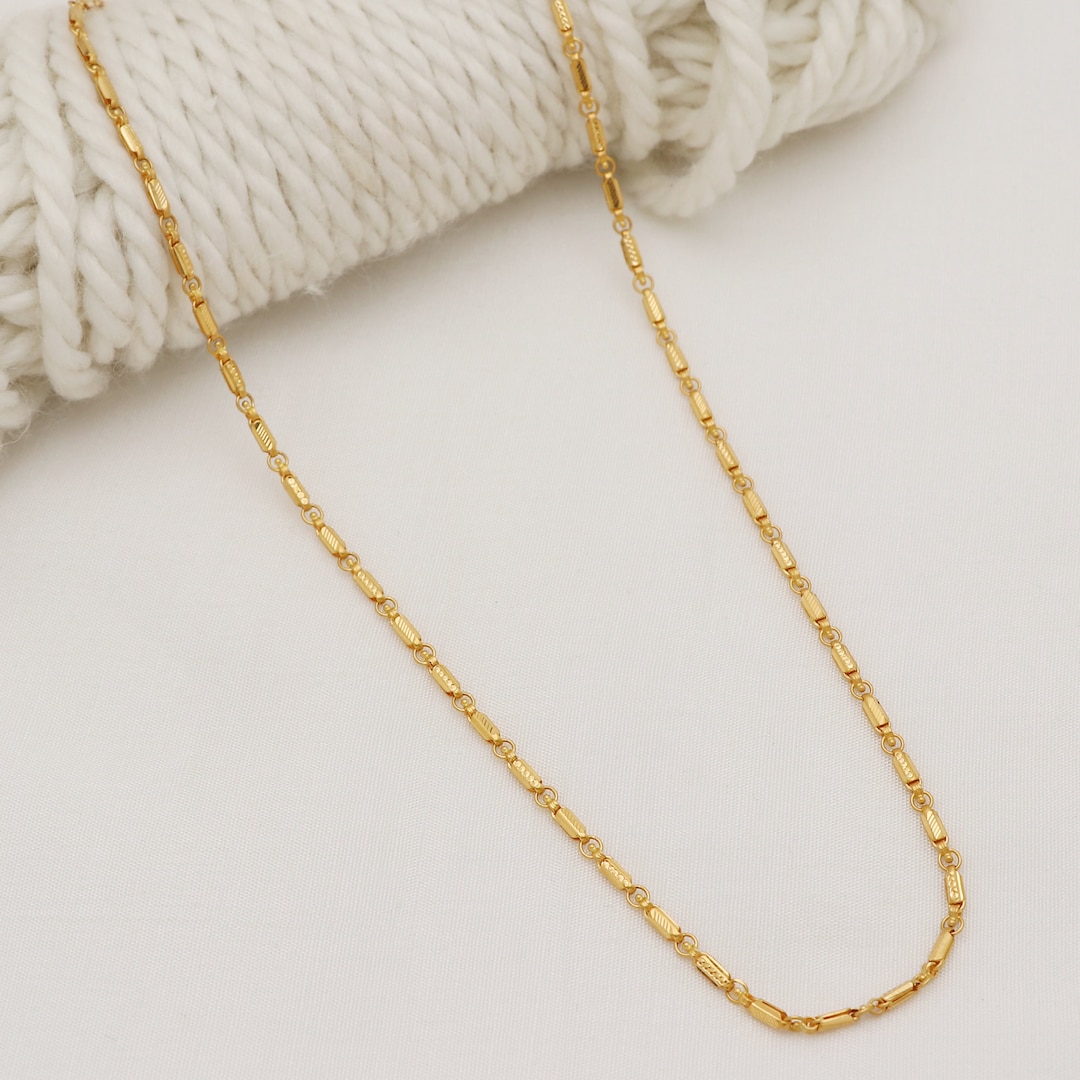 22k Solid Gold Capsule Bar Chain, BIS Hallmark 916 Textured Link ...