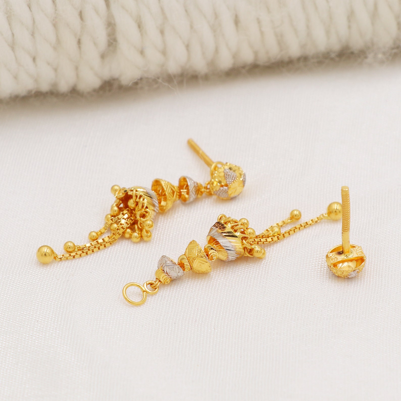 22k Yellow Gold Dangle Jhumki Earrings Handmade Jewelry for Gift ...