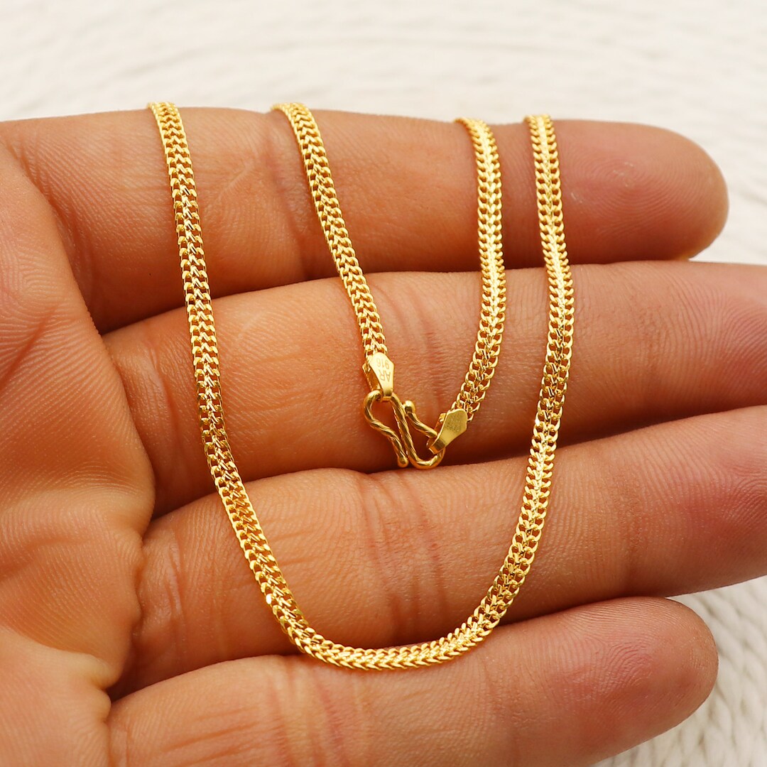 Flat Curb Style 22k Yellow Gold Chain Necklace Jewelry, Indian Gold ...