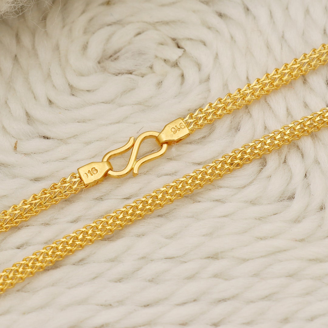 22k Gold Franco Chain Cut Italian Solid Gold Necklace Jewelry for Gift ...