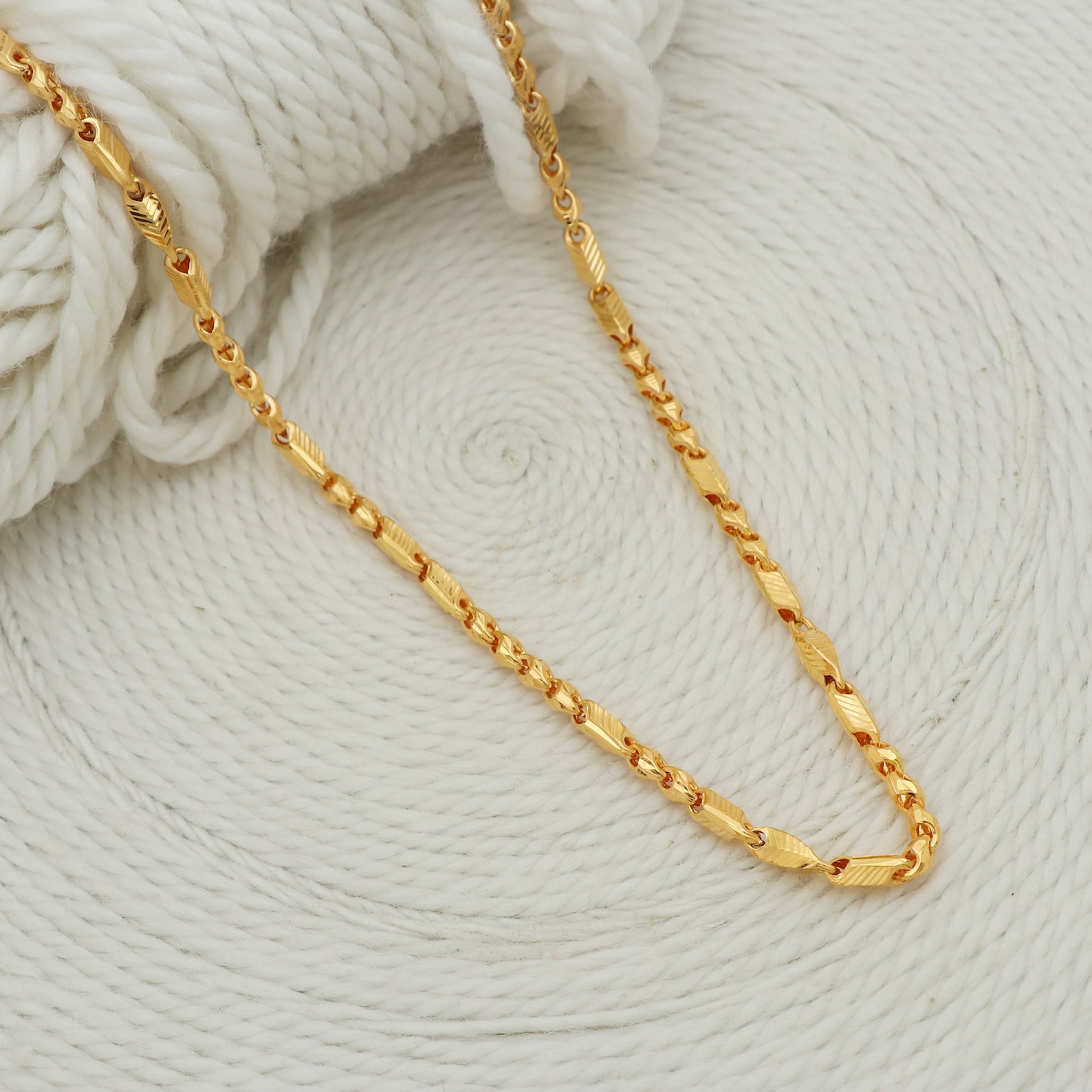 22k Solid Gold Capsule Bar Chain, BIS Hallmark 916 Textured Link ...