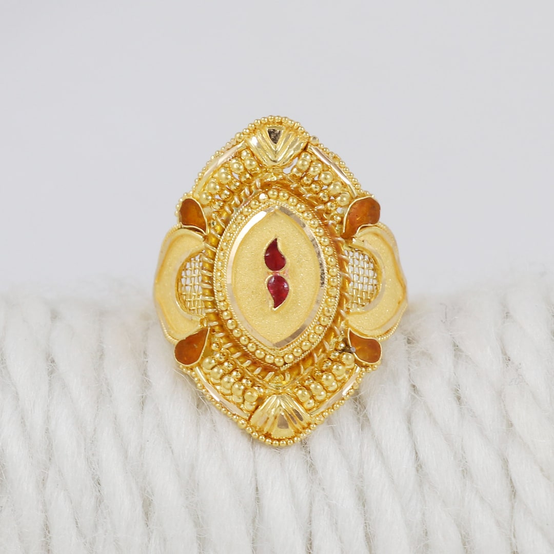 22k Yellow Gold Rings Indian Handmade Jewelry for Gift, Indian Gold ...