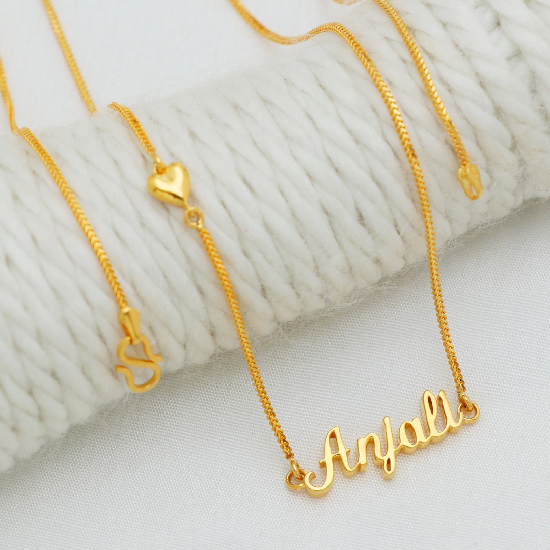 22k Gold Chain Name Necklace With Small Heart - Etsy