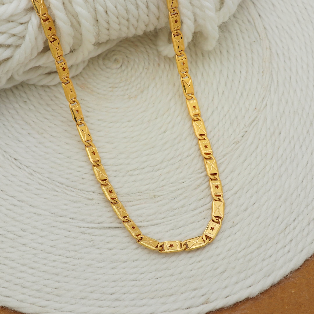 Real 22k Yellow Gold Chain Necklace Handmade Jewelry for Gift, Indian ...