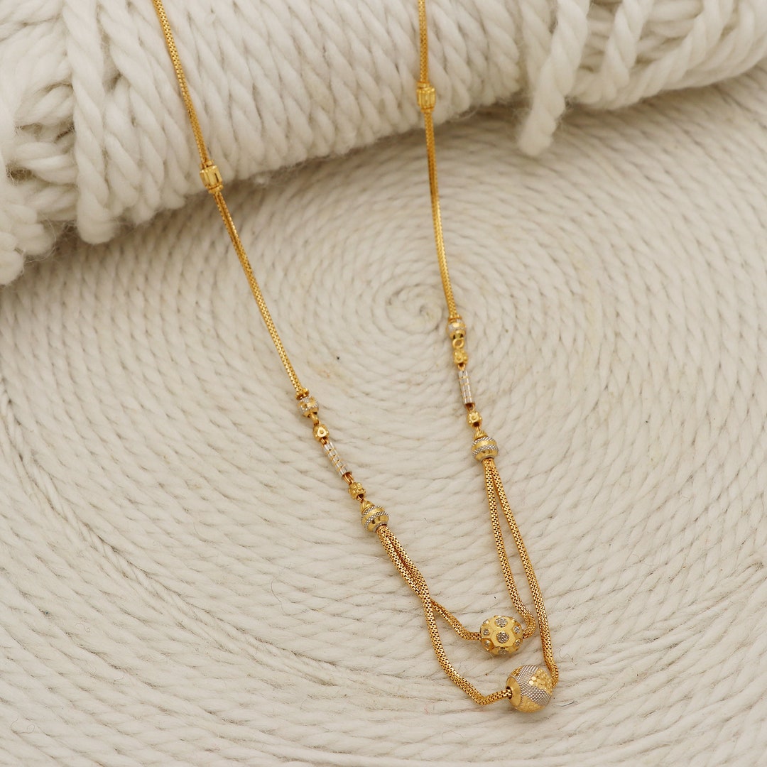 22k Solid Gold Two-tone Layered Necklace, BIS Hallmark 916 Double Chain ...