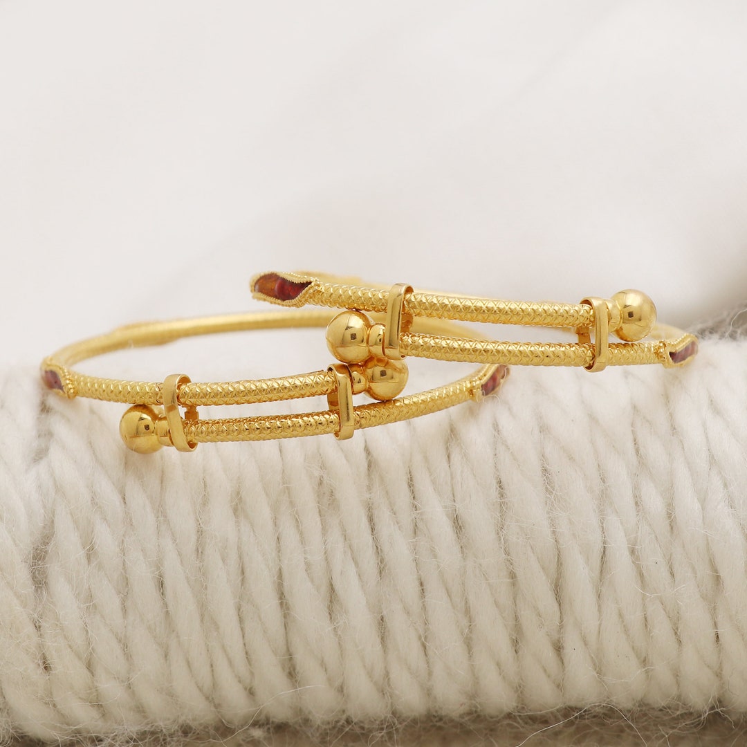 22k Baby Kada Genuine Yellow Gold , Fine Gold Handmade Baby Jewelry ...