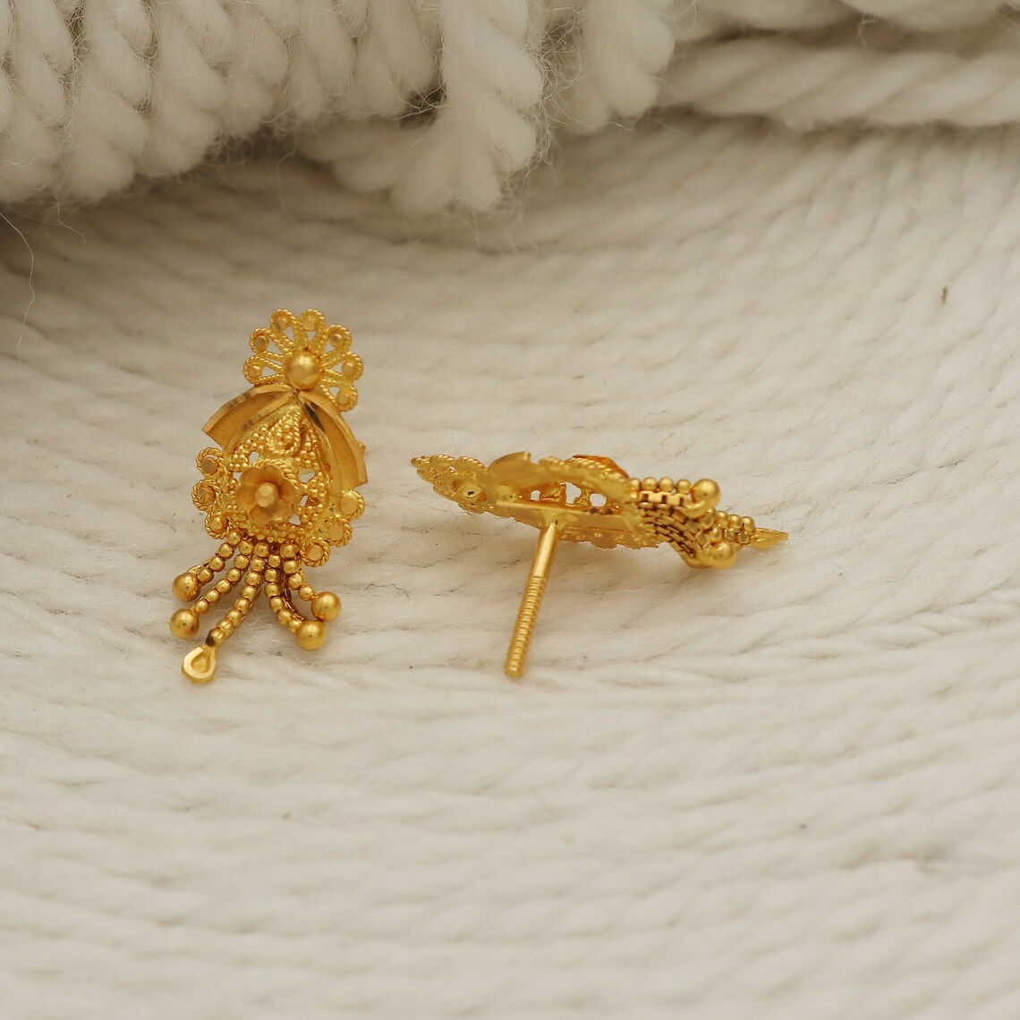 22k Gold Earrings, Solid Gold Handmade Women Jewelry, Indian, Gift ...