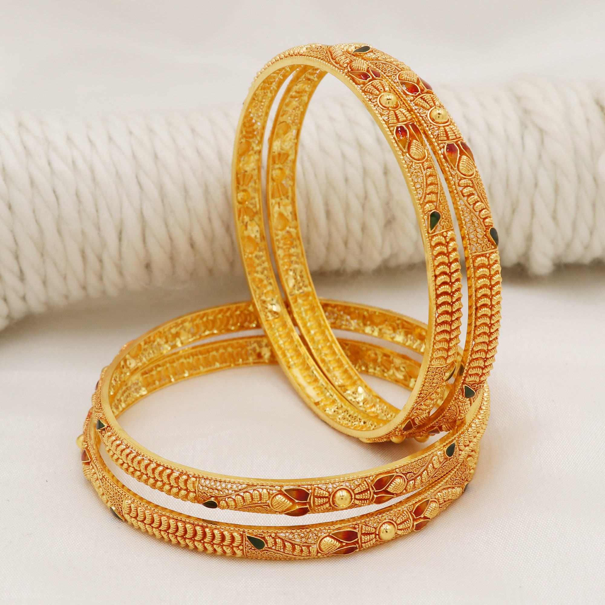 Wedding 22k Gold Bangle Bracelet, Fine Gold Handmade Women Jewelry, Indian Jewellery, Gift, Real ...