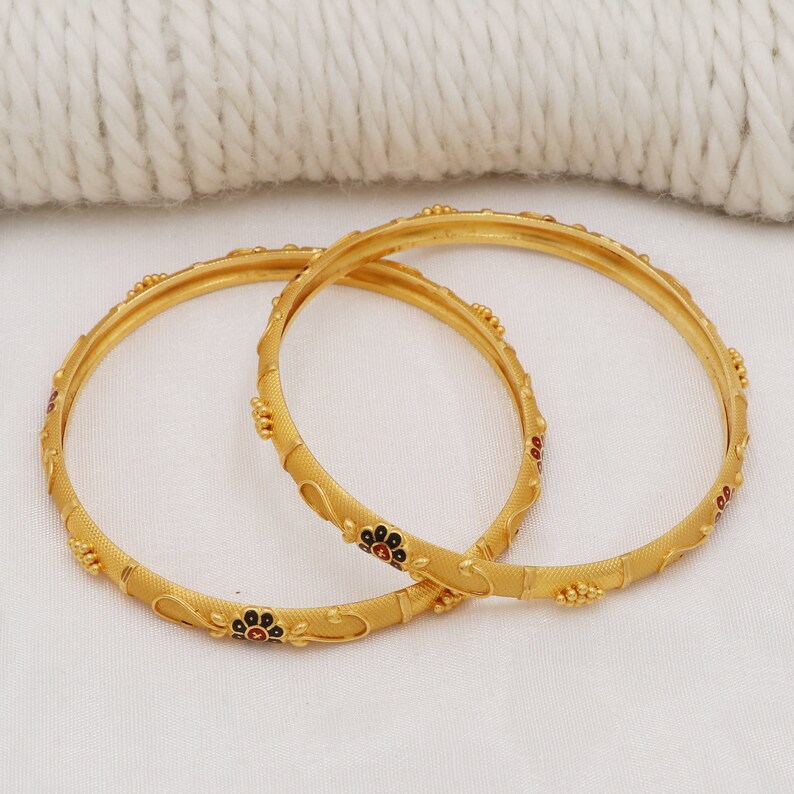 Vintage Style Flower Carved 22k Gold Bangle Bracelet Jewelry, OS2680 - Etsy