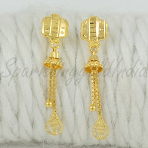 22k Yellow Gold Earrings Handmade Jewelry for Gift, Indian Gold 22kt ...