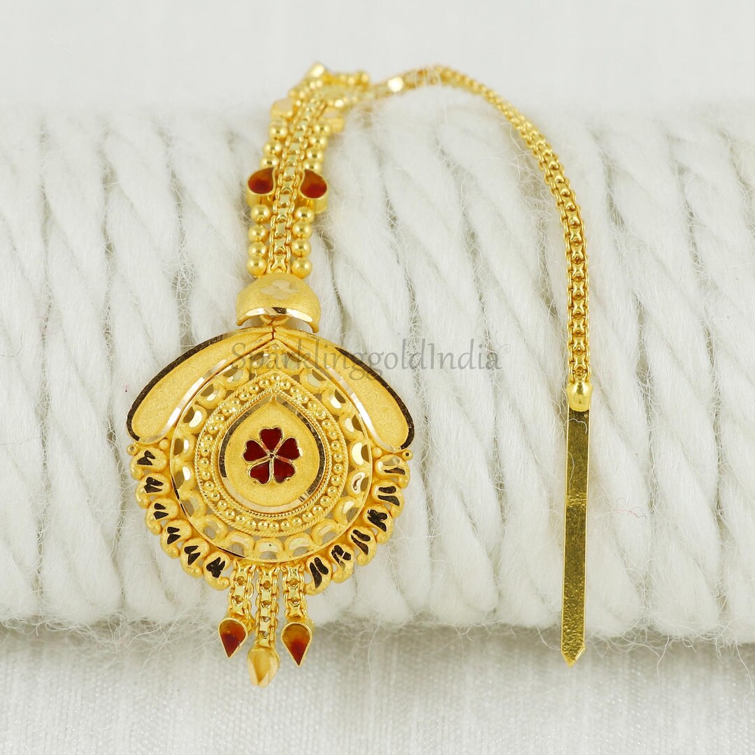 22k Yellow Gold Indian Style Tika (head Gear) Handmade Jewelry, Indian ...