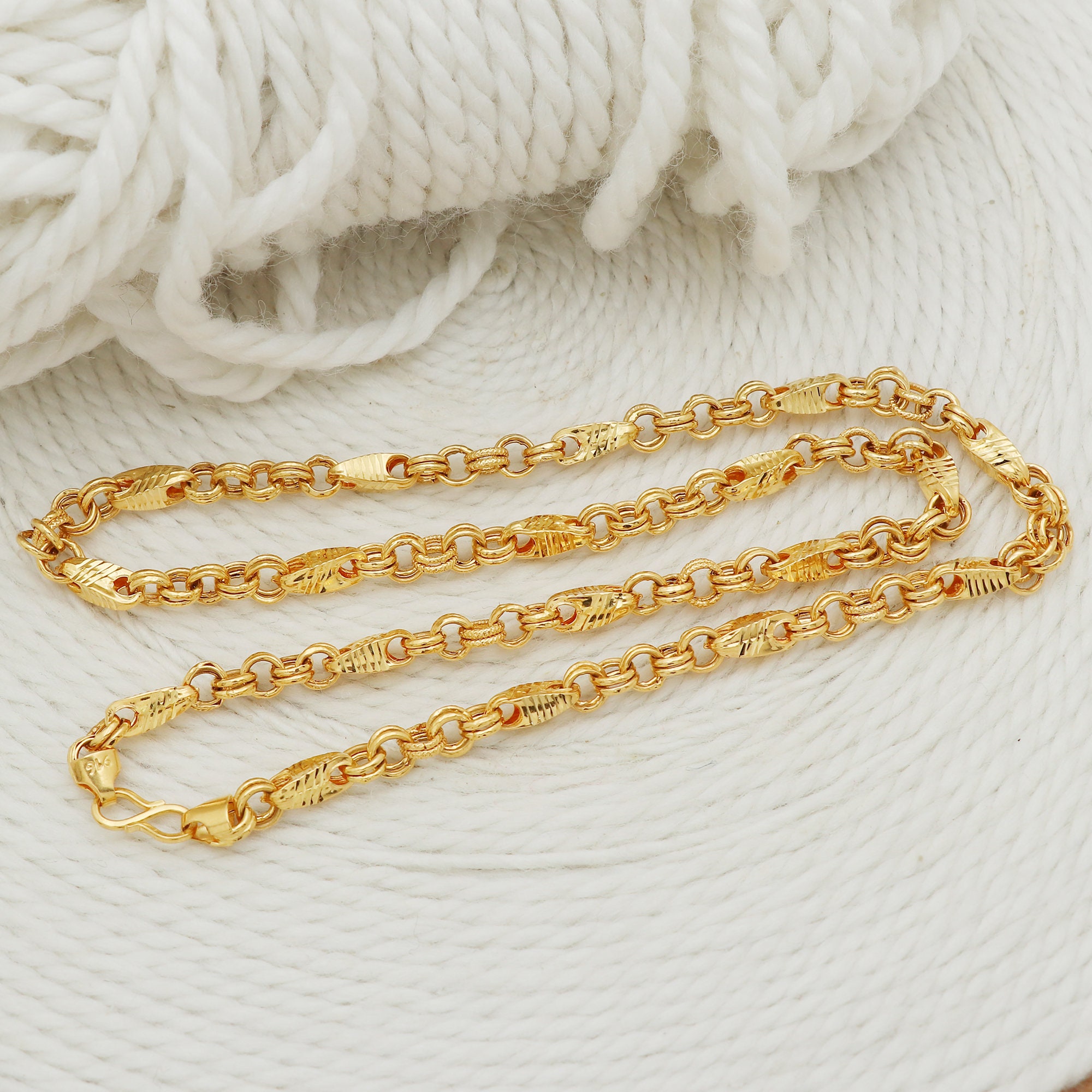 Real 22k Yellow Gold Chain Necklace Handmade Jewelry for Gift, Indian ...