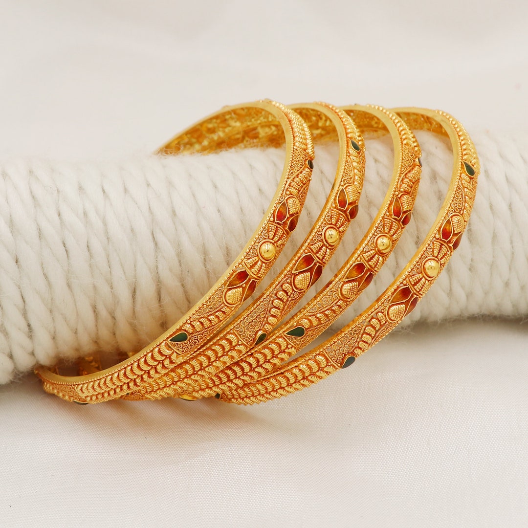Wedding 22k Gold Bangle Bracelet, Fine Gold Handmade Women Jewelry, Indian Jewellery, Gift, Real ...