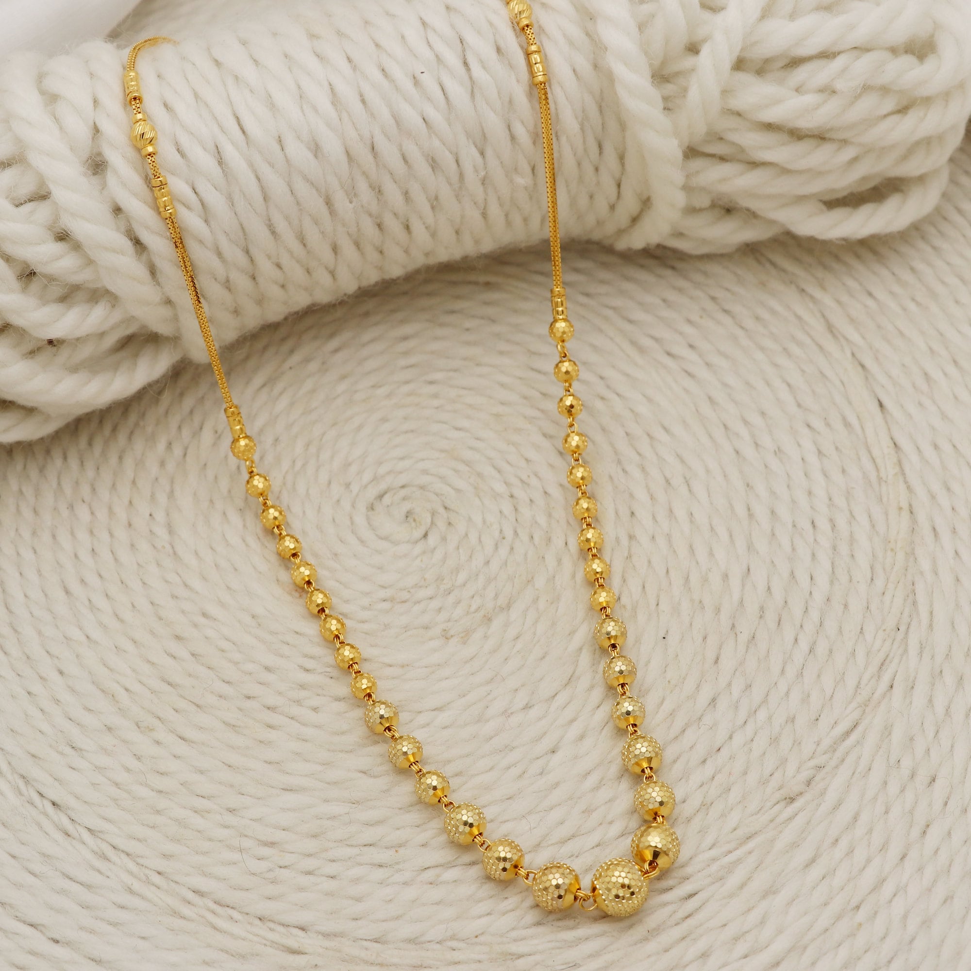 22k Gold Beads Chain Necklace, Fine Gold Handmade Unisex Jewelry ...