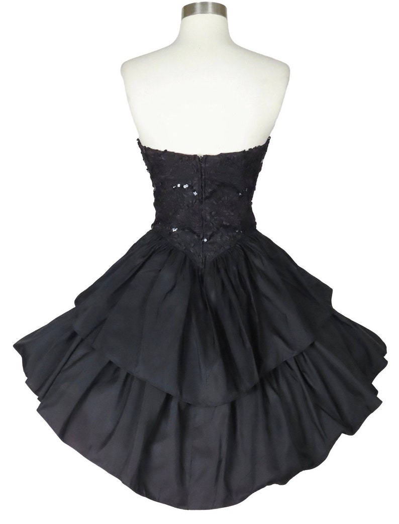 Vintage 80s Black Strapless Sequin Lace Taffeta Full Skirt Prom and ...