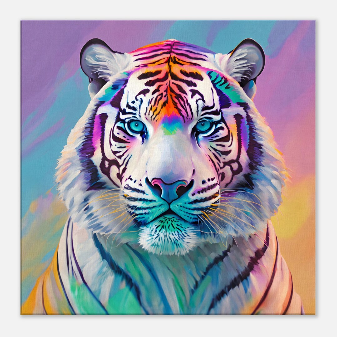 Darius the White Tiger - Original Art by Alex Iverston, Abstract, Neon ...