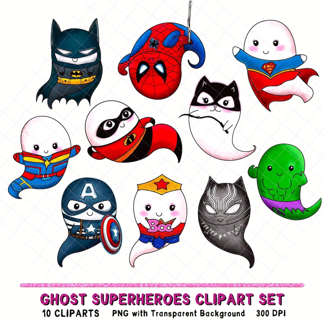 Ghost Superheroes Halloween Clipart Set, Superheroes Halloween Stickers ...