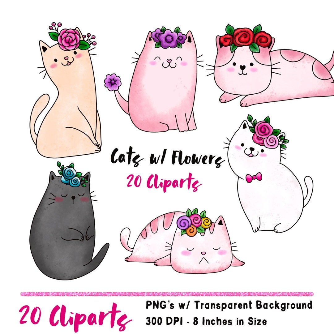 Cute Cats Clipart Stickers Cute Cat Doodle Kitten Clipart Kitty Icons ...