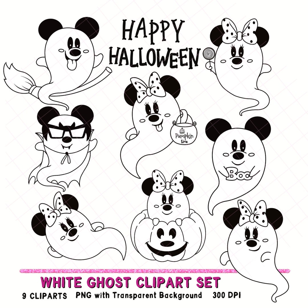 Black and White Ghost Halloween Clipart Set Mouse Halloween - Etsy