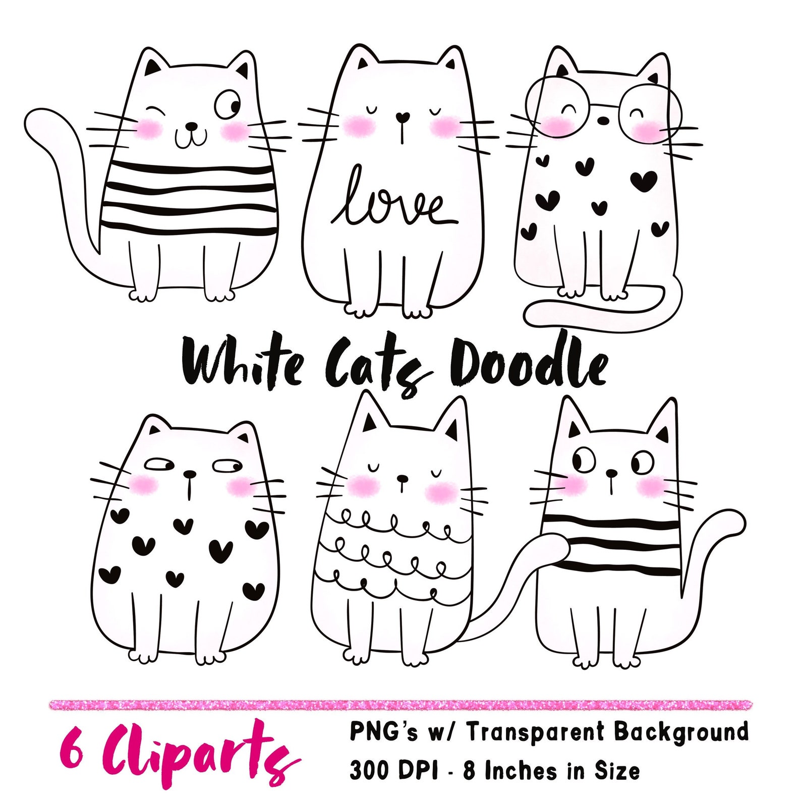 Cute White Cat Clipart Sticker Cat Doodle Clipart Kitten Clipart Kitty ...