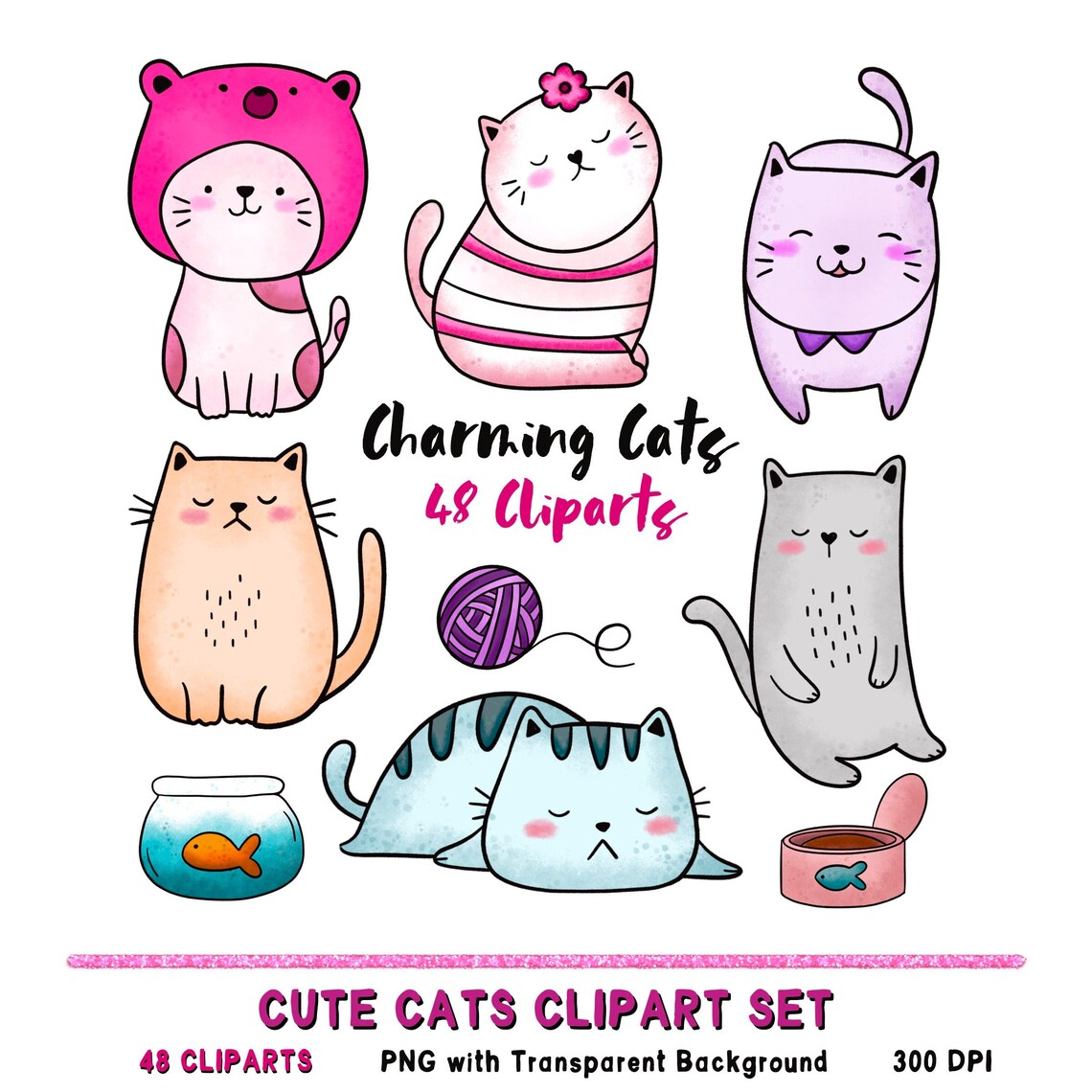 Cute Cats Clipart Sticker Cute Cat Doodle Kitten Clipart Kitty Icons Printable Stickers Planner
