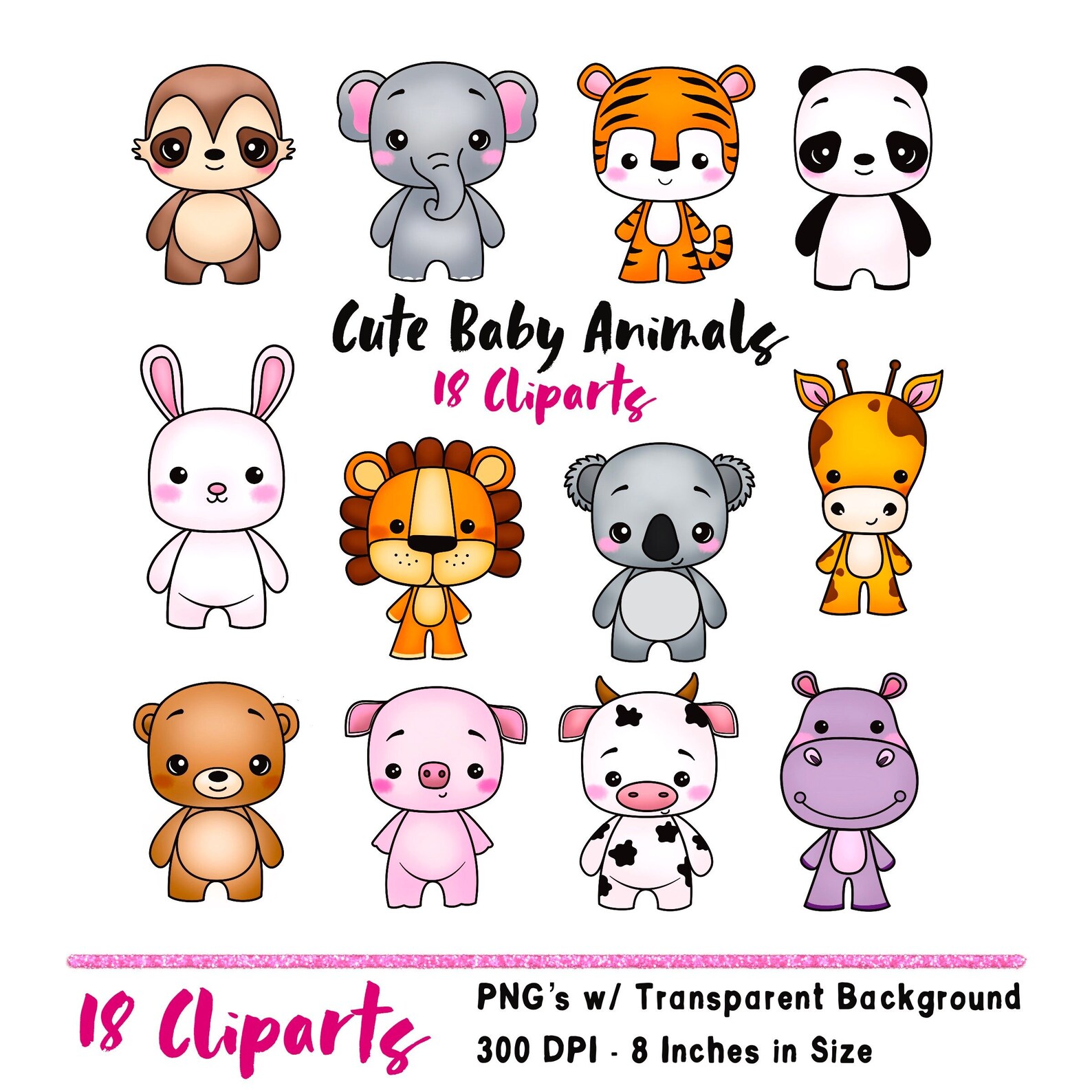 Cute Baby Animal Clipart Sticker Safari Animal Clipart Printable ...