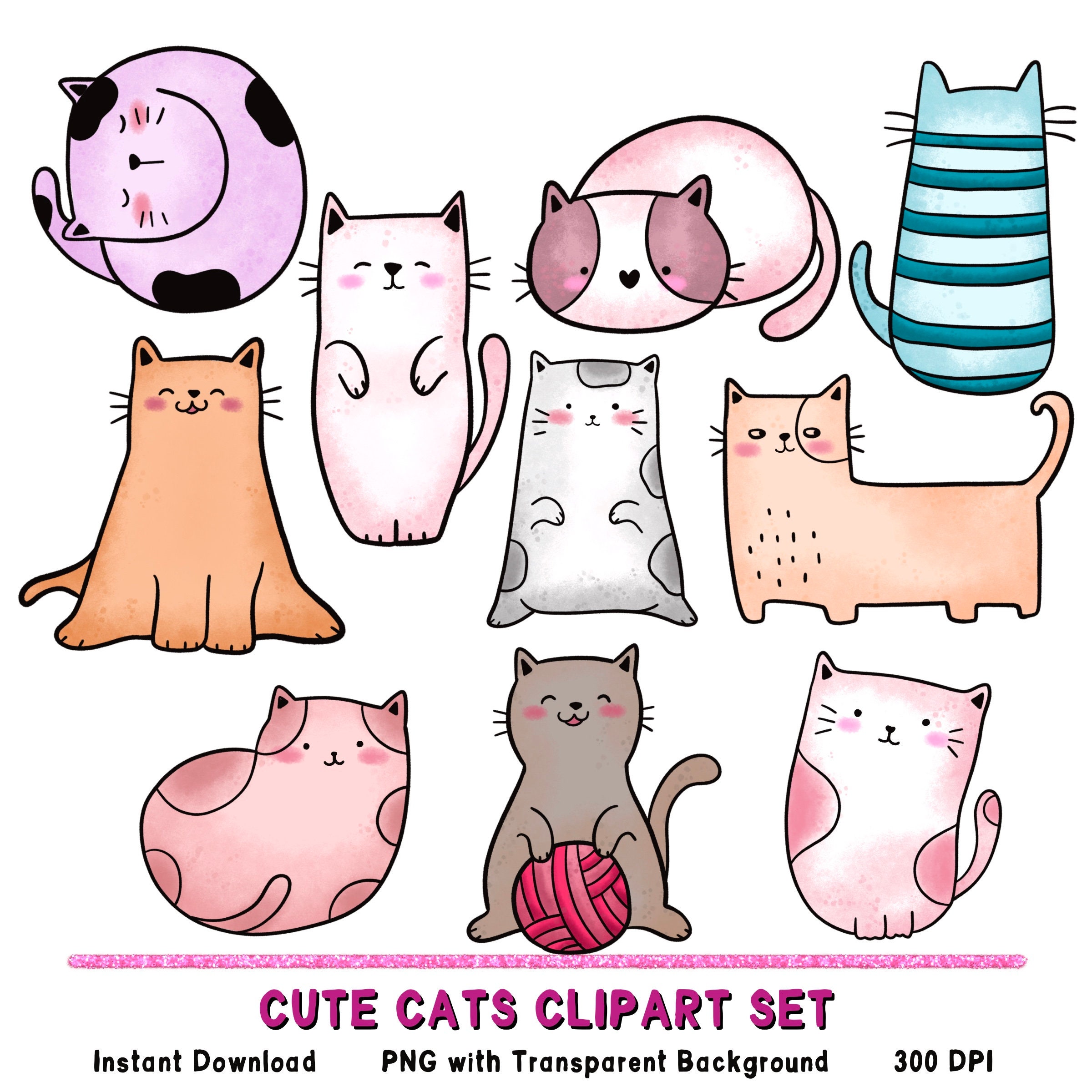 Cute Cats Clipart Sticker Cute Cat Doodle Kitten Clipart Kitty Icons ...