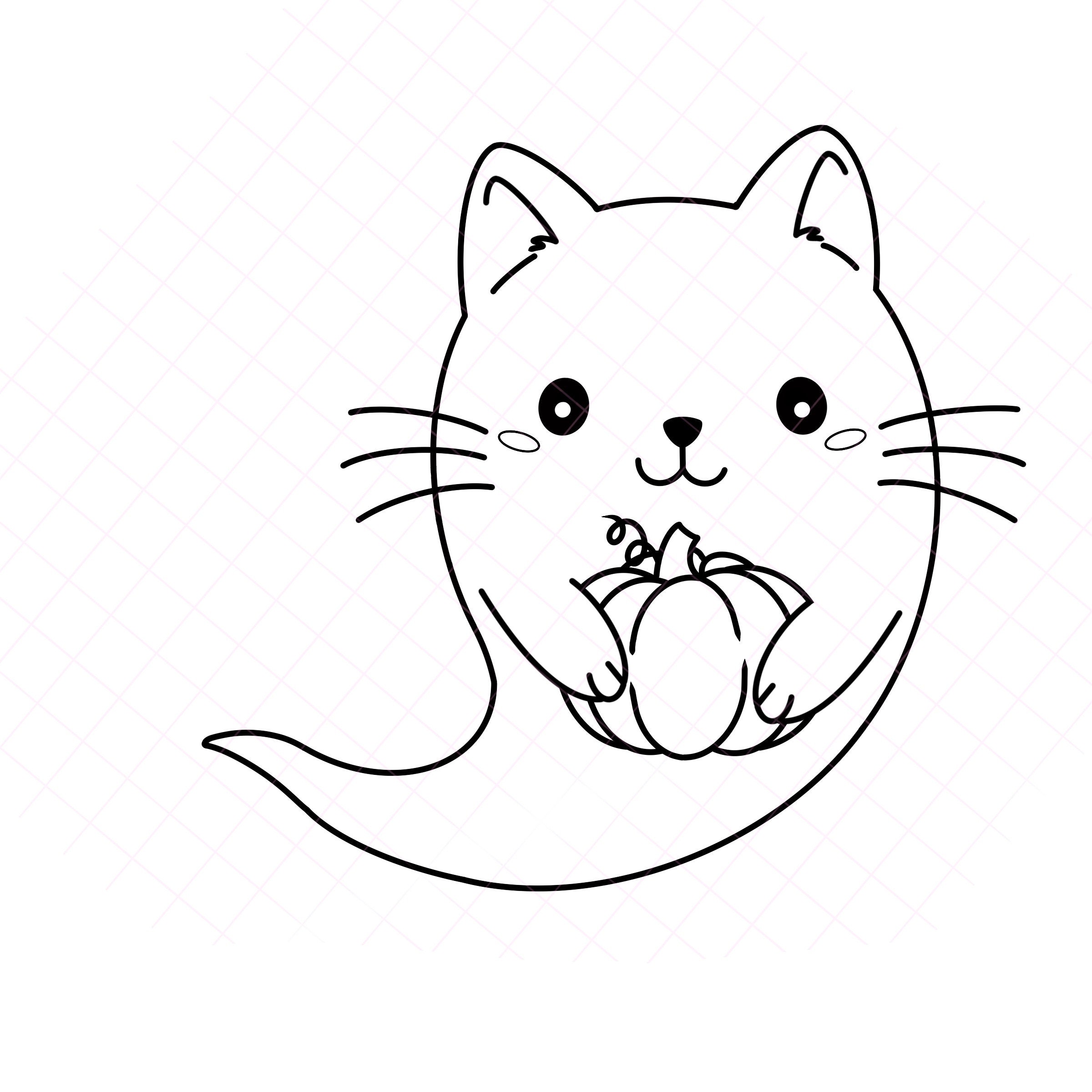 Black and White Ghost Cats Clipart Set, Cat Halloween Stickers, Cats ...